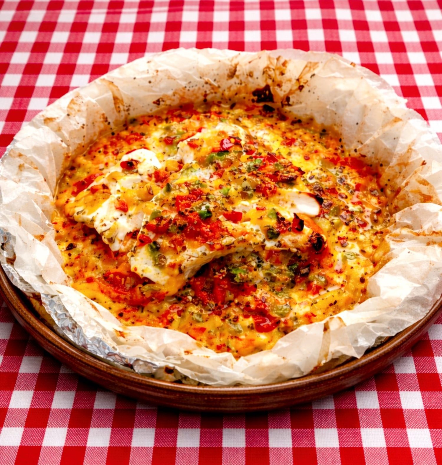 Bougiourdi: Greek Baked Feta with Tomatoes & Peppers